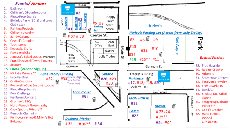 Vendor and Event Map for Fall Festival – Dushore Area Business Association